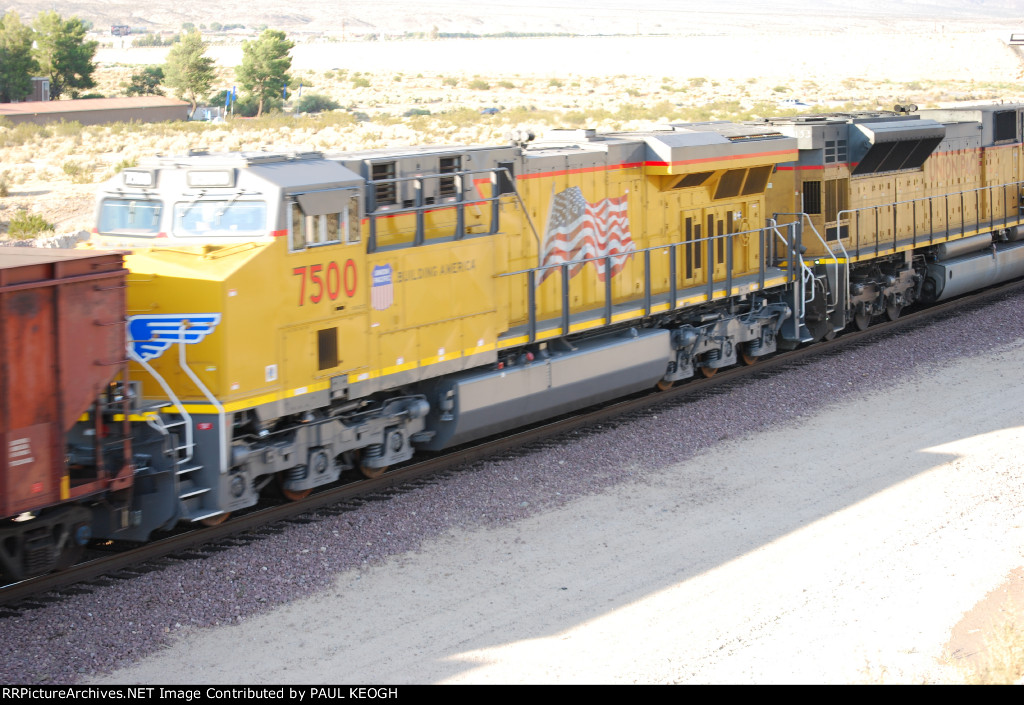 UP 7500 pulls a Empty Coal train as a #4 unit towards Yermo, California and the UP yard.
